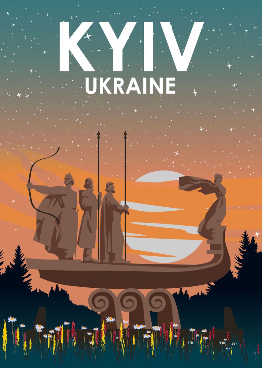 'Kyiv Ukraine at Night' Poster, picture, metal print, paint by Jorn ...