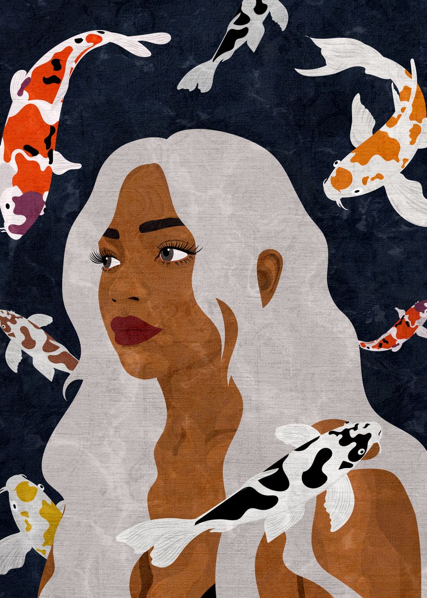 'Nyma and Koi Fish' Poster, picture, metal print, paint by odhara ...