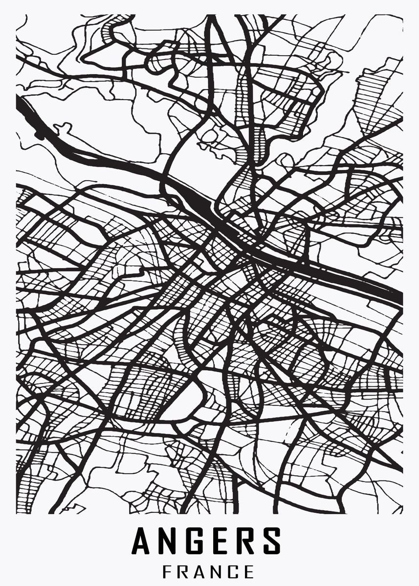 'Angers France Map' Poster, picture, metal print, paint by ...