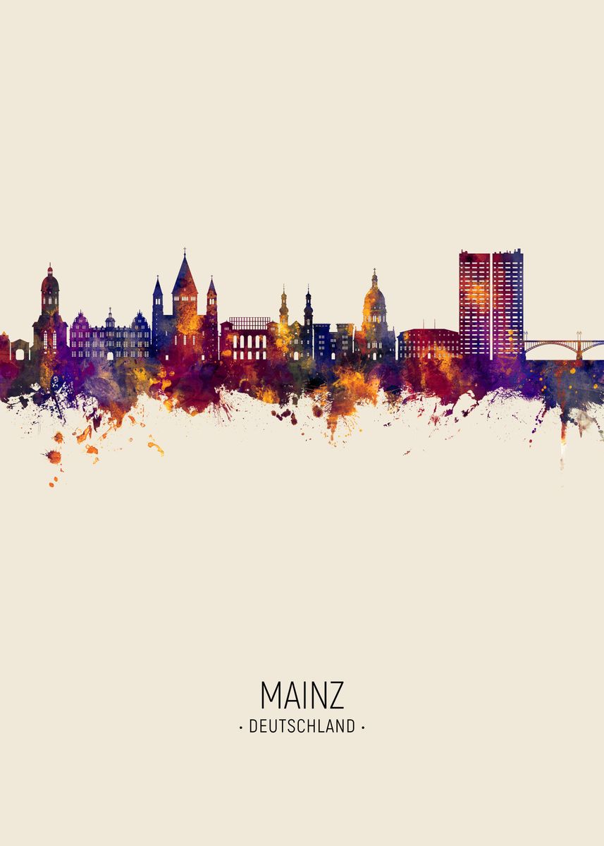 'Mainz Skyline Deutschland' Poster, picture, metal print, paint by ...