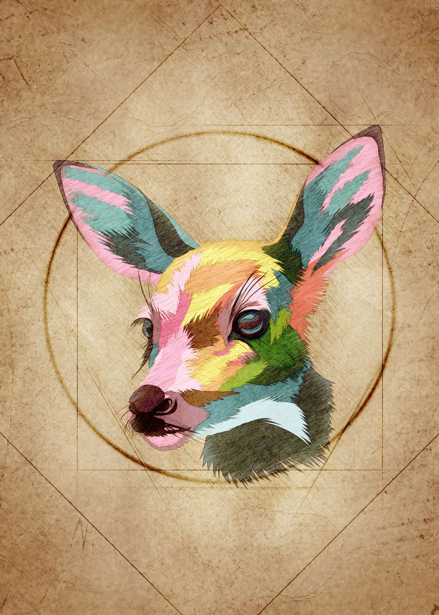 'Sika Deer Head Vintage' Poster, picture, metal print, paint by Moon ...