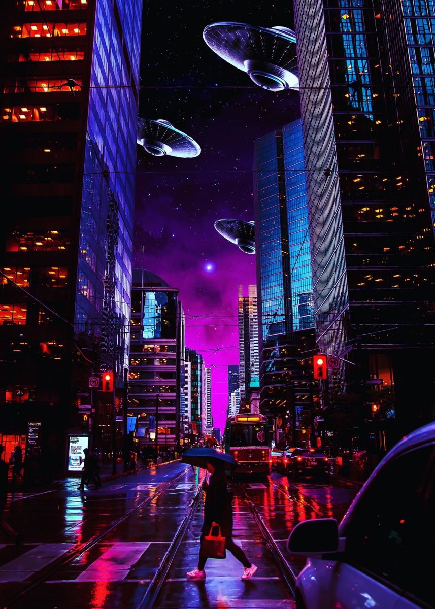 'UFO city ' Poster, picture, metal print, paint by Ritvik Takkar | Displate