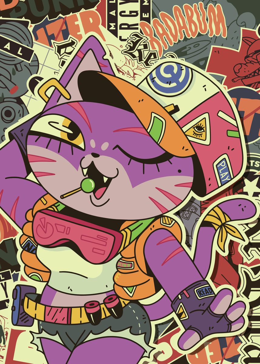 'Kitty Punk' Poster, picture, metal print, paint by Bruno Pires | Displate