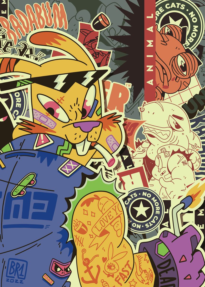 'Rabbit Punk' Poster, picture, metal print, paint by Bruno Pires | Displate