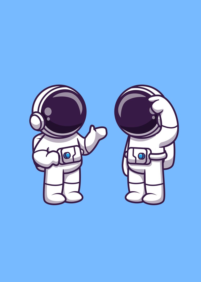 'Astronauts talking cartoon' Poster, picture, metal print, paint by Le ...