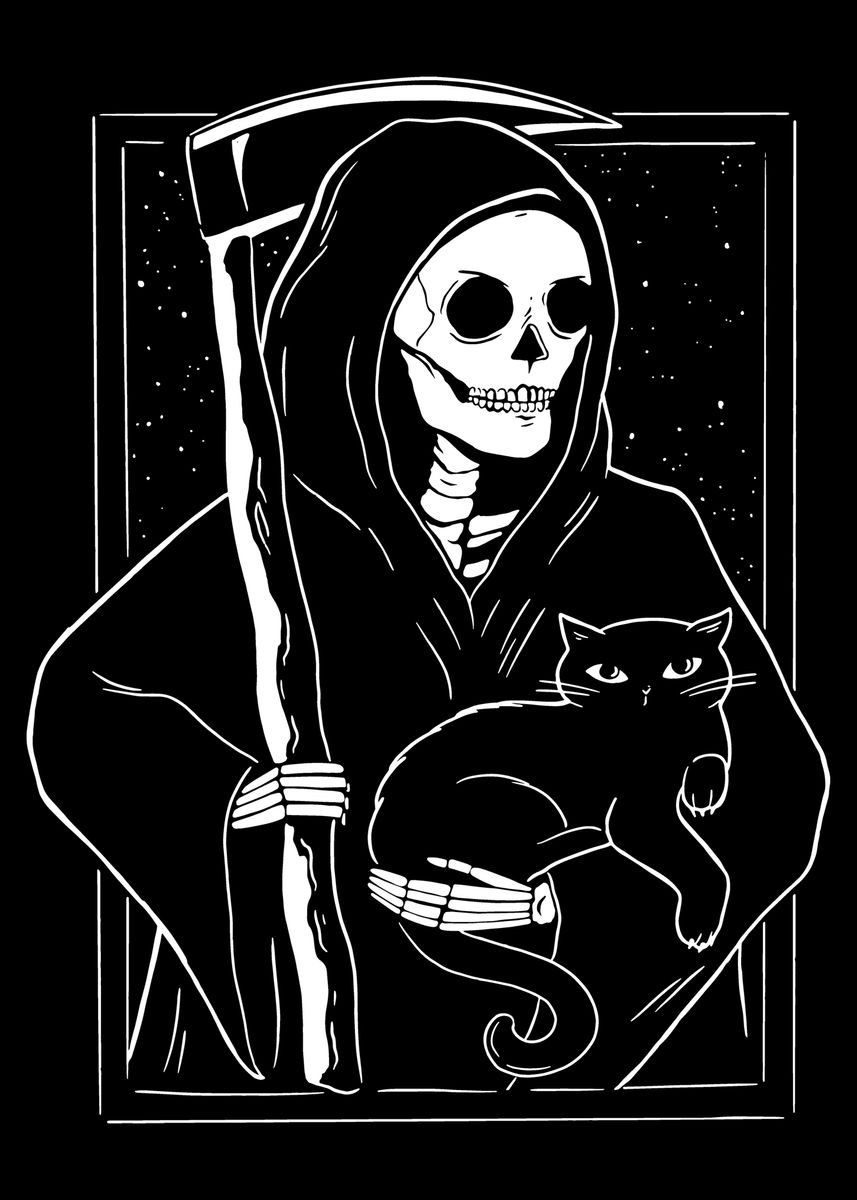 'Reaper with Cat Halloween' Poster, picture, metal print, paint by Max ...