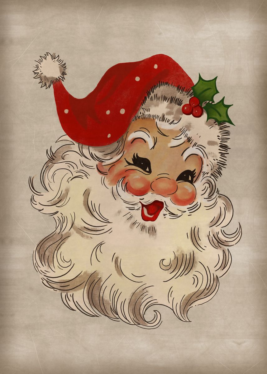 'Retro Santa Portrait 2' Poster, picture, metal print, paint by ...