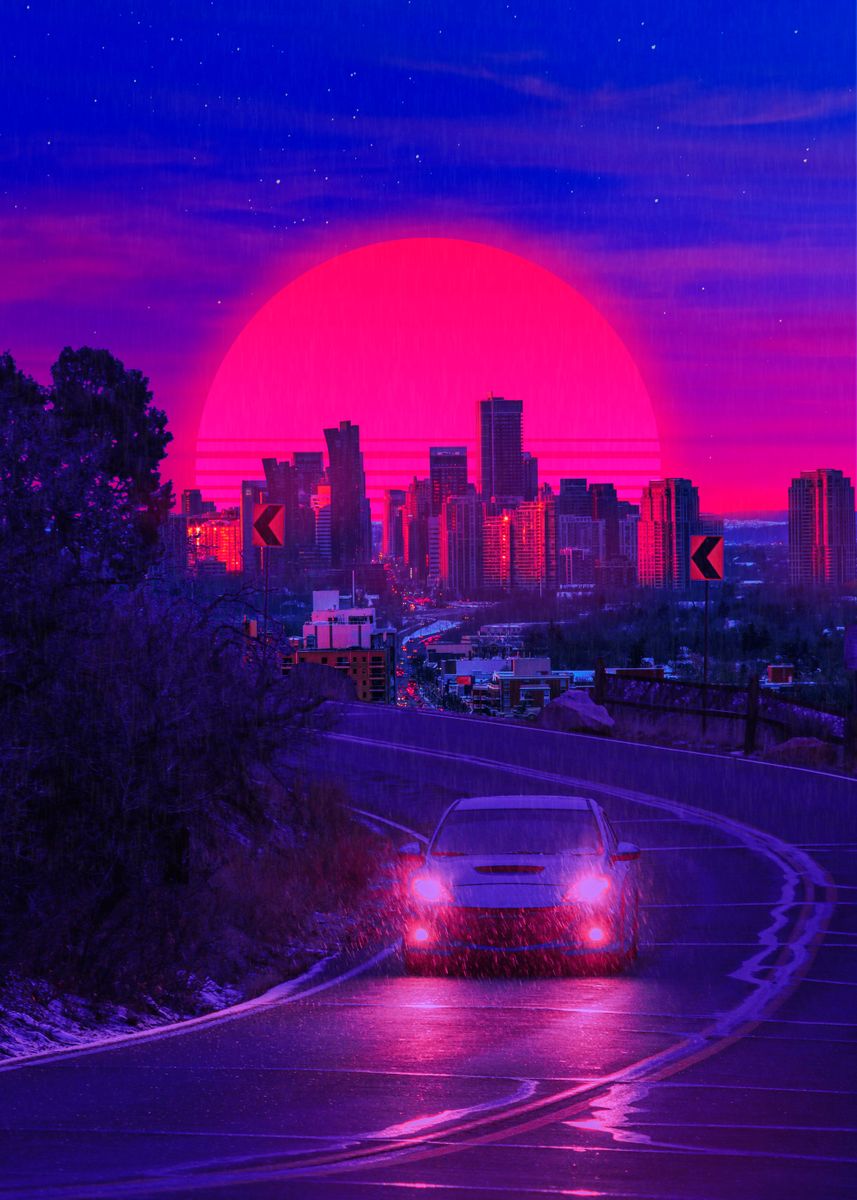 'Night drive ' Poster, picture, metal print, paint by Funglazie | Displate