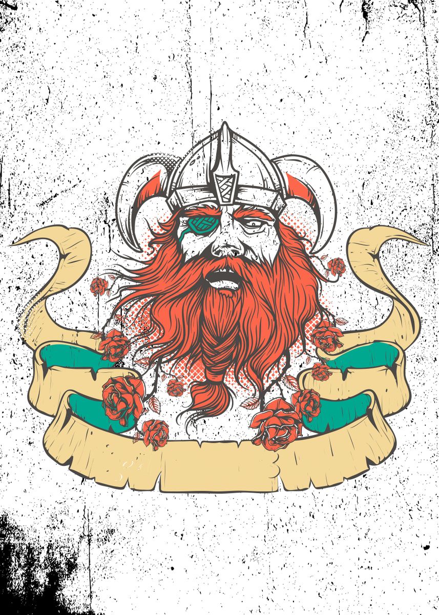 'Red Beard Viking ' Poster, picture, metal print, paint by Hassan Ait ...