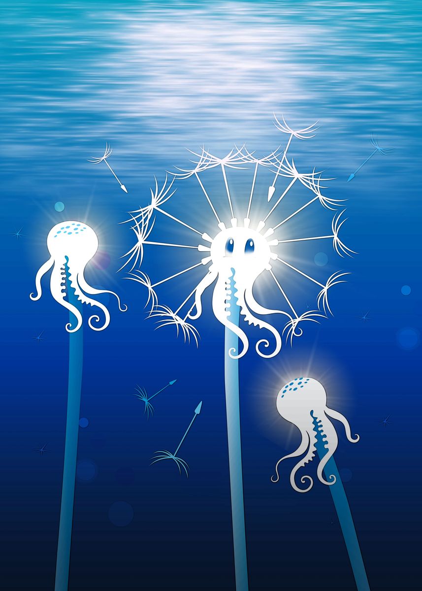 'Underwater dandelion field' Poster, picture, metal print, paint by Ana ...