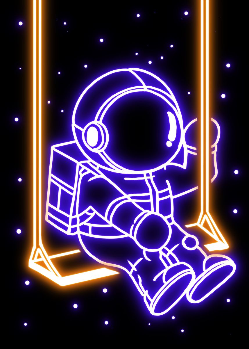 'Astronaut paly swing neon' Poster, picture, metal print, paint by ...