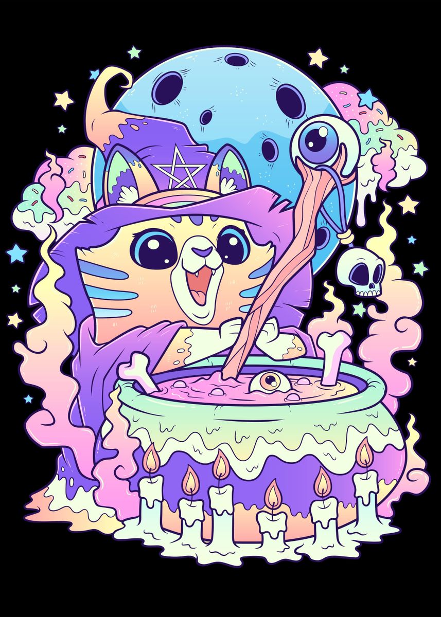'Witch Cat Pastel Goth' Poster, picture, metal print, paint by B Cubed ...