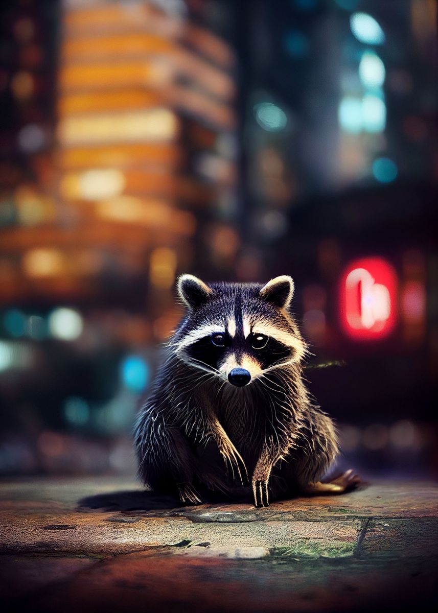 'Raccoon on the street' Poster by Wild Raccoon | Displate