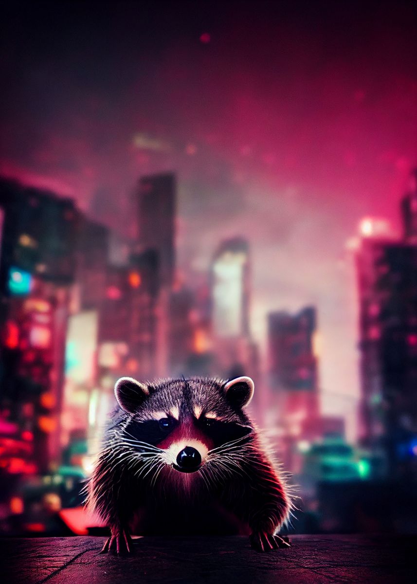 'Cyberpunk Raccoon' Poster, picture, metal print, paint by Wild Raccoon ...