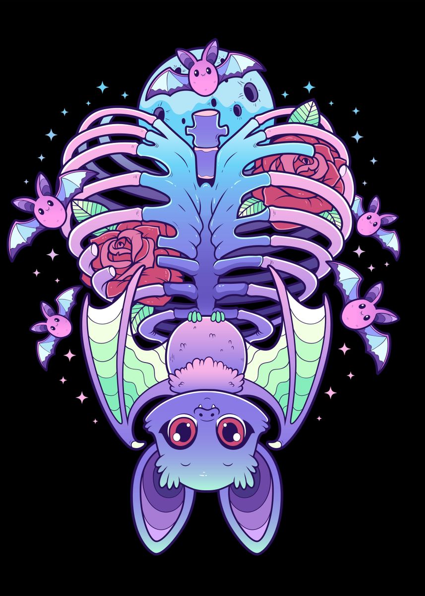 'Bat Ribs Pastel Goth' Poster, picture, metal print, paint by B Cubed ...