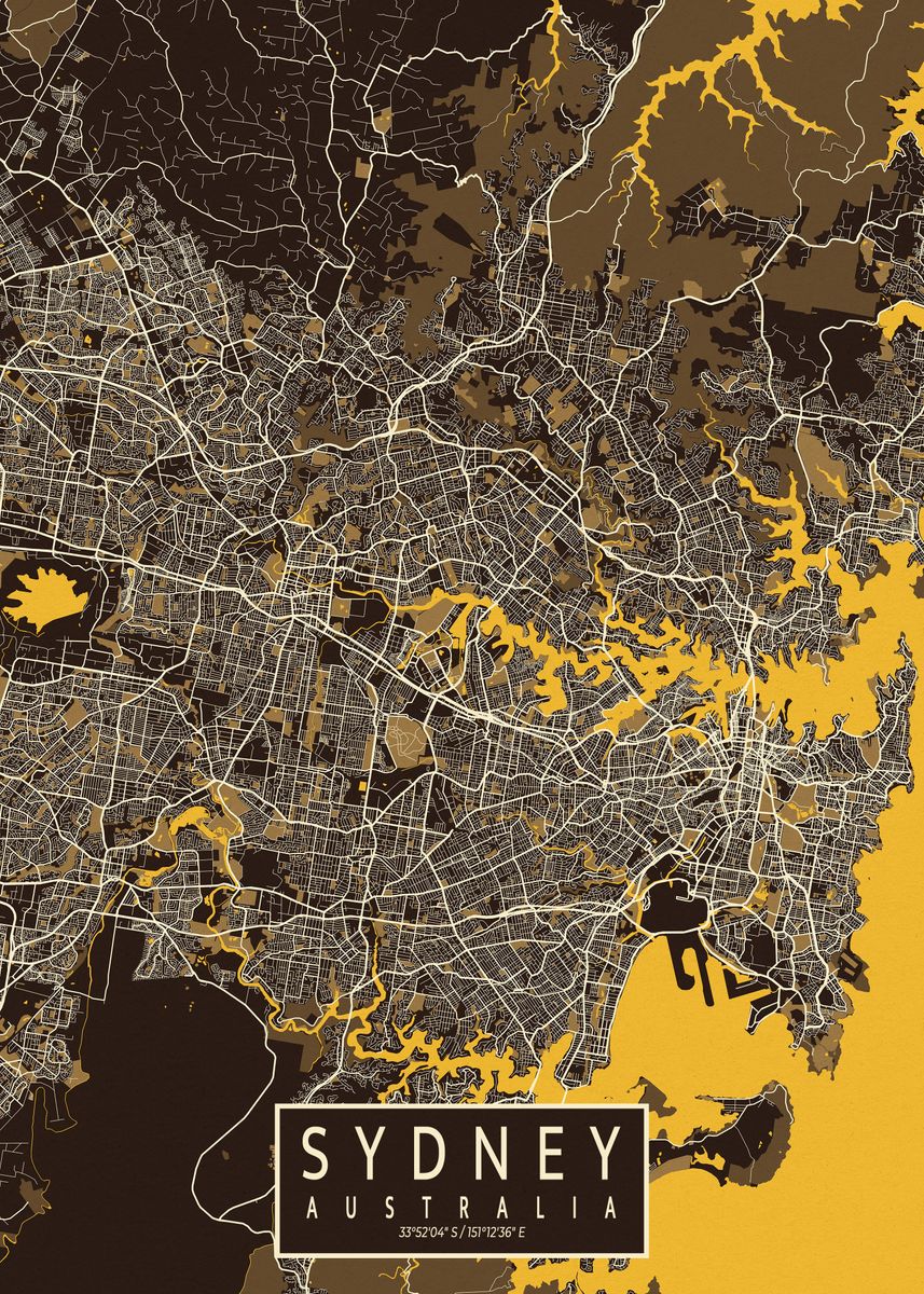 'Sydney City Map Pastel' Poster, picture, metal print, paint by deMAP Studio | Displate