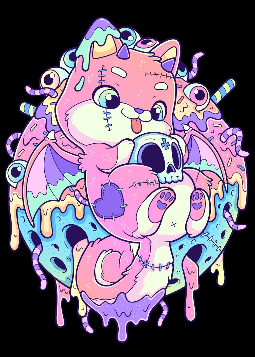 'Bat Dog Pastel Goth' Poster, picture, metal print, paint by B Cubed ...
