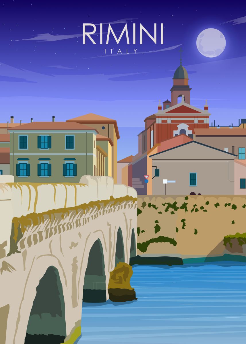 'Rimini Italy Travel Poster' Poster, picture, metal print, paint by ...