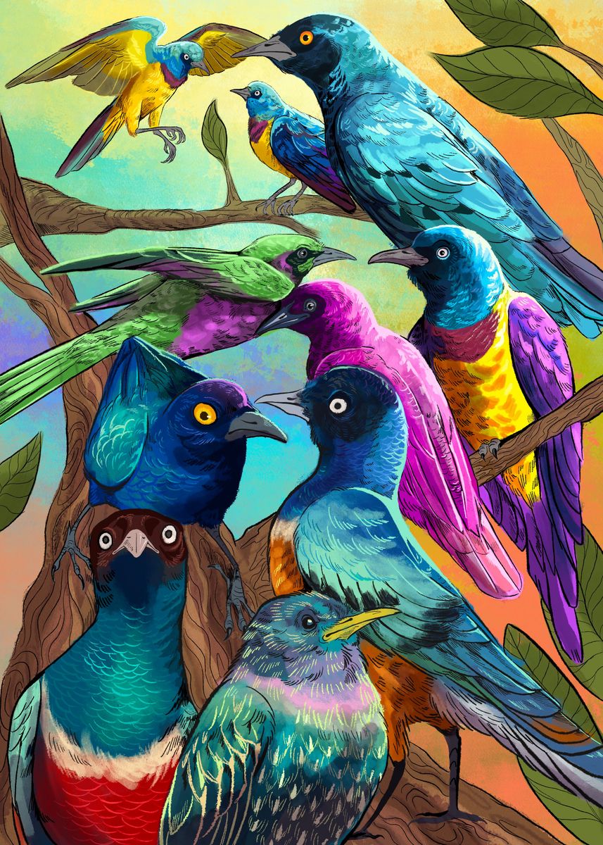 'Shining Starlings' Poster, picture, metal print, paint by Abigail ...