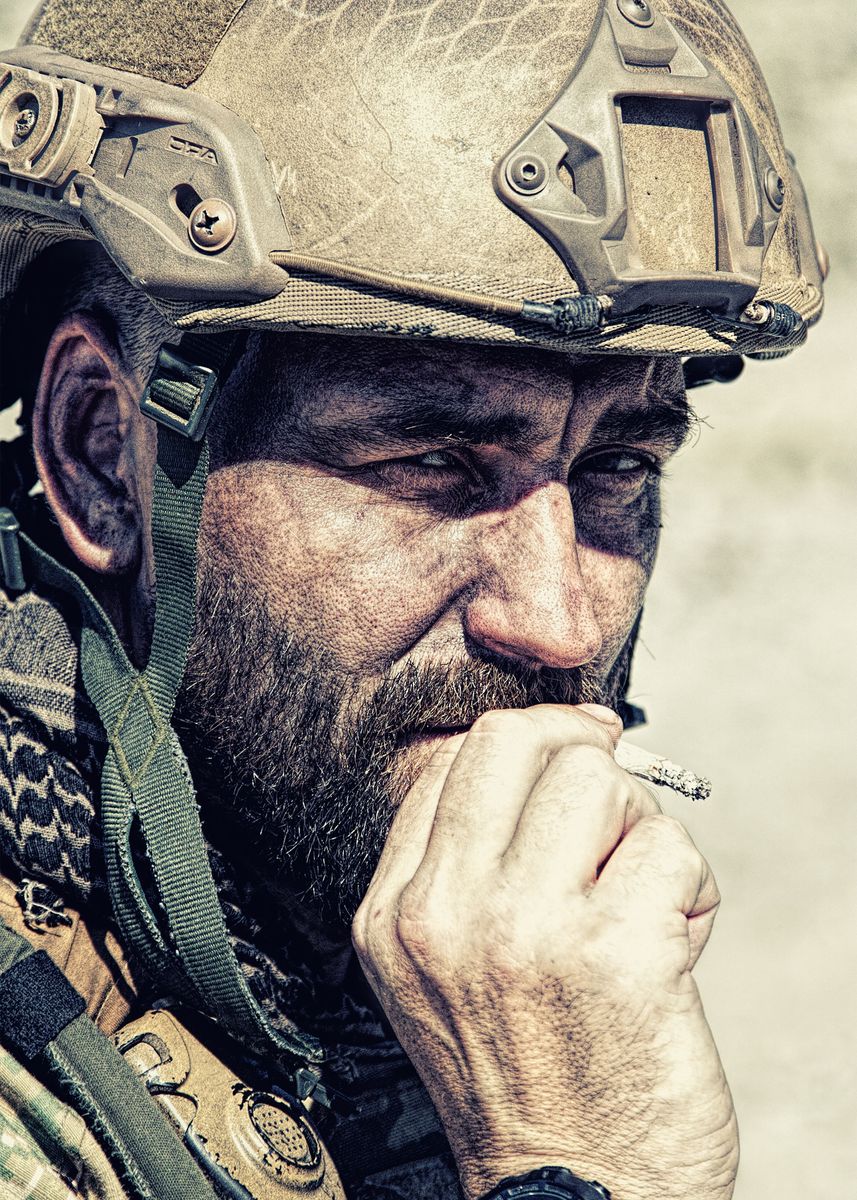 'Smoking soldier' Poster, picture, metal print, paint by ...