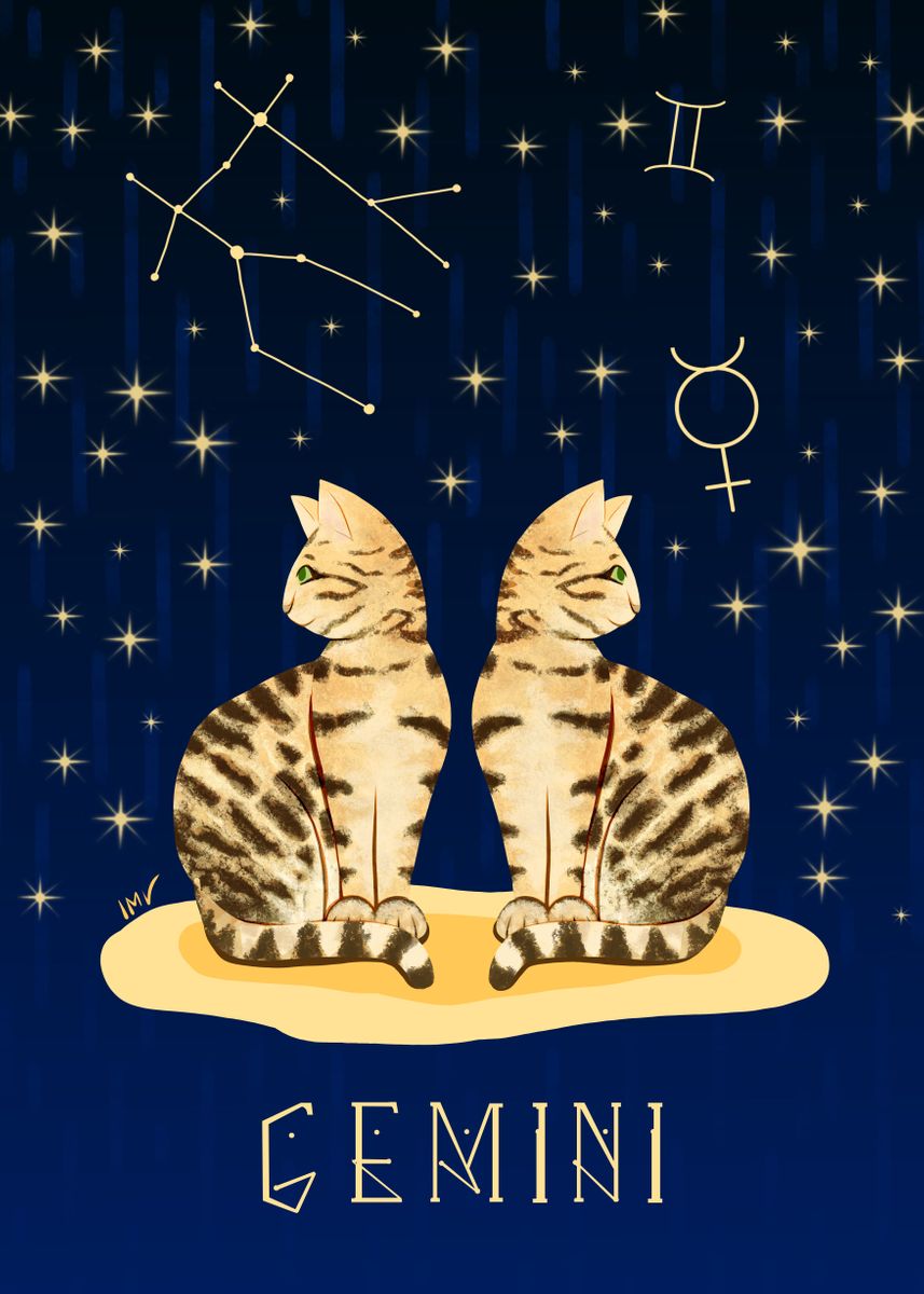 'Gemini Cat Zodiacs' Poster by IMV Artwork | Displate