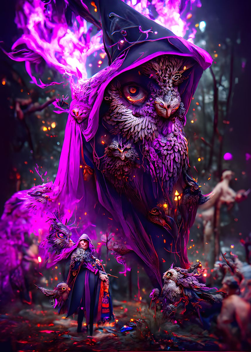 'Owl Magician' Poster, picture, metal print, paint by mark viraj | Displate