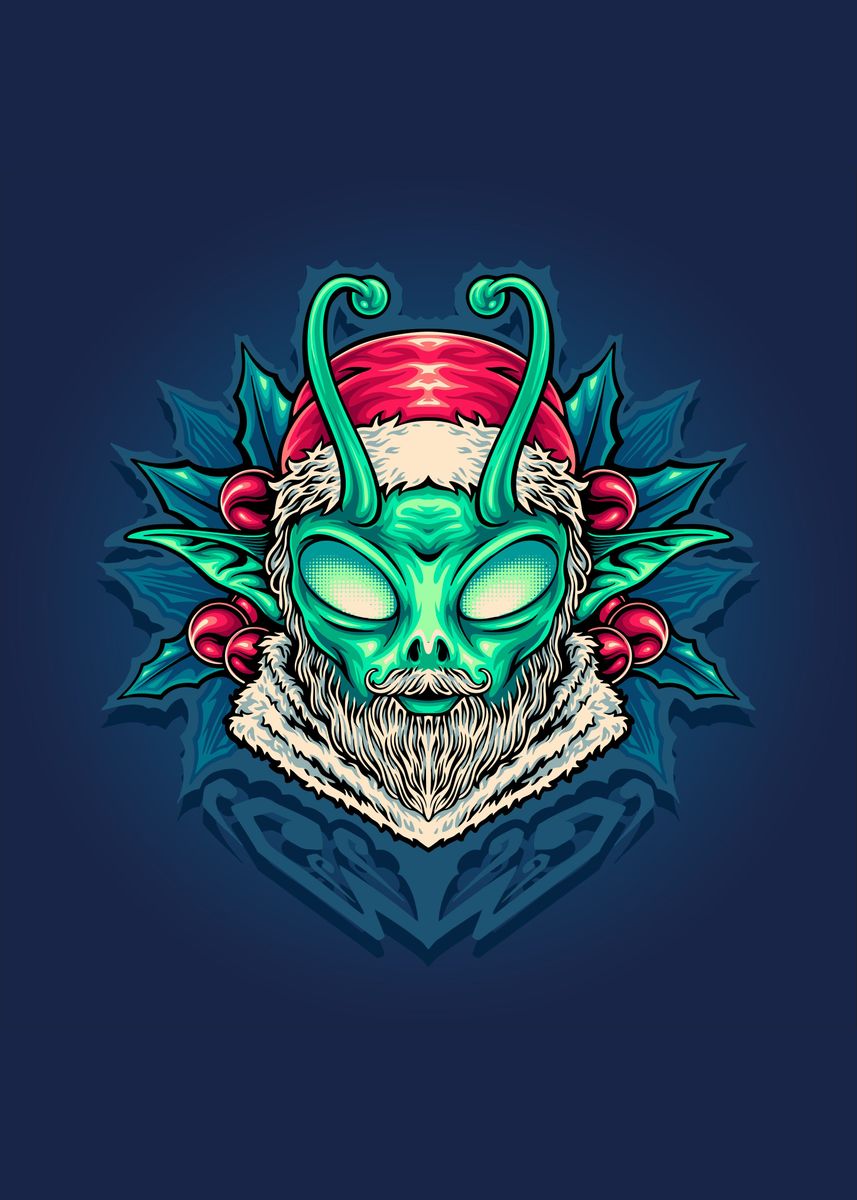 'Santa alien Christmas' Poster, picture, metal print, paint by ...