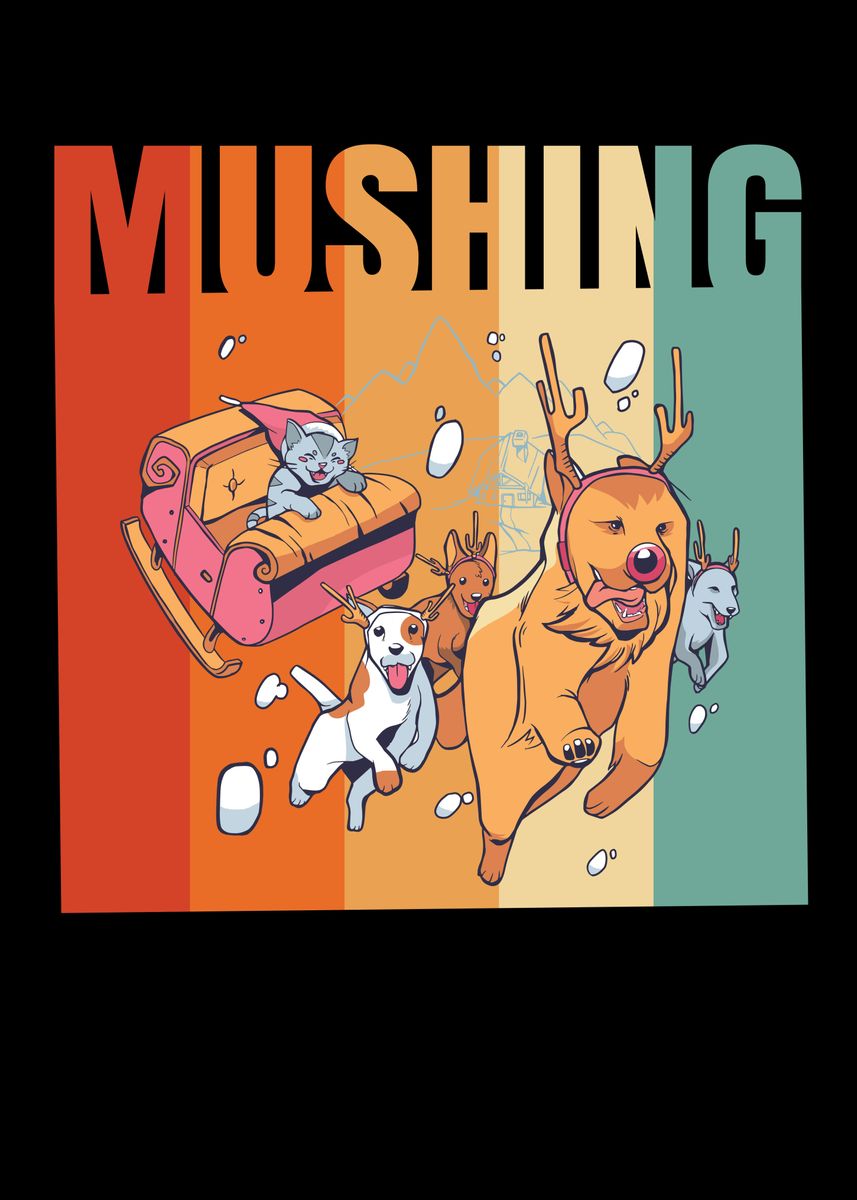 'Funny Mushing Sleds Dog' Poster, picture, metal print, paint by Hexor ...