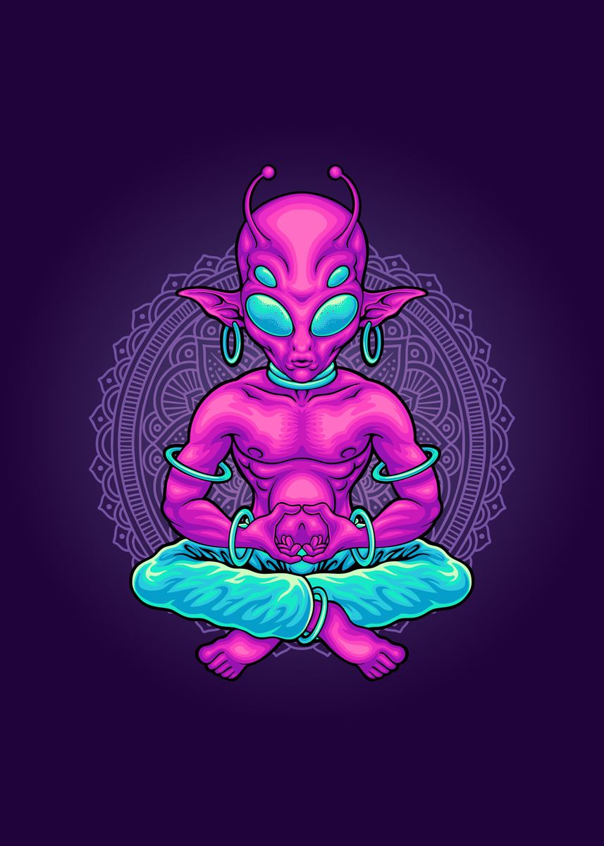'Alien meditation mascot' Poster, picture, metal print, paint by ...