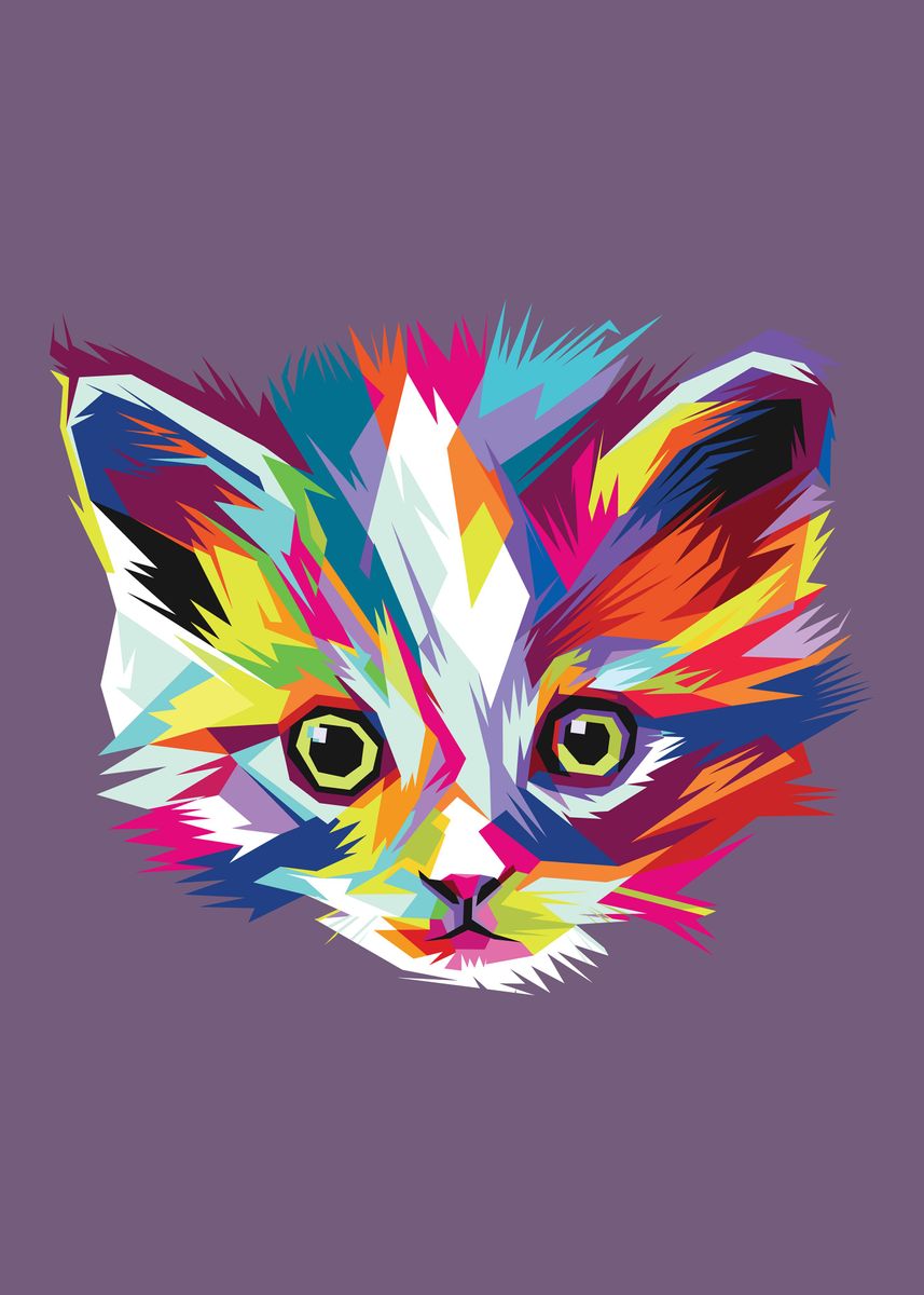 'Animal Cat Cute Wpap' Poster, picture, metal print, paint by Michael I ...