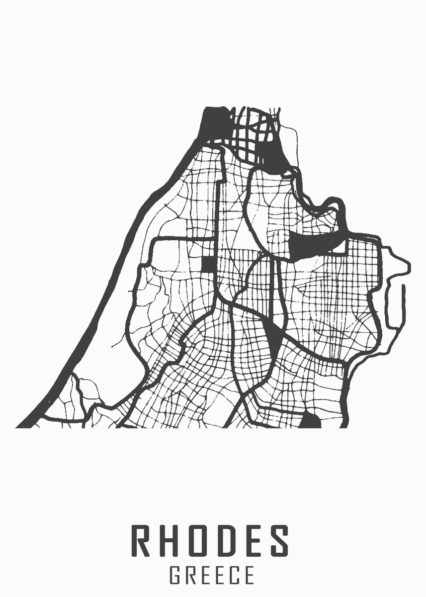 'Rhodes Greece City Map' Poster, picture, metal print, paint by ...