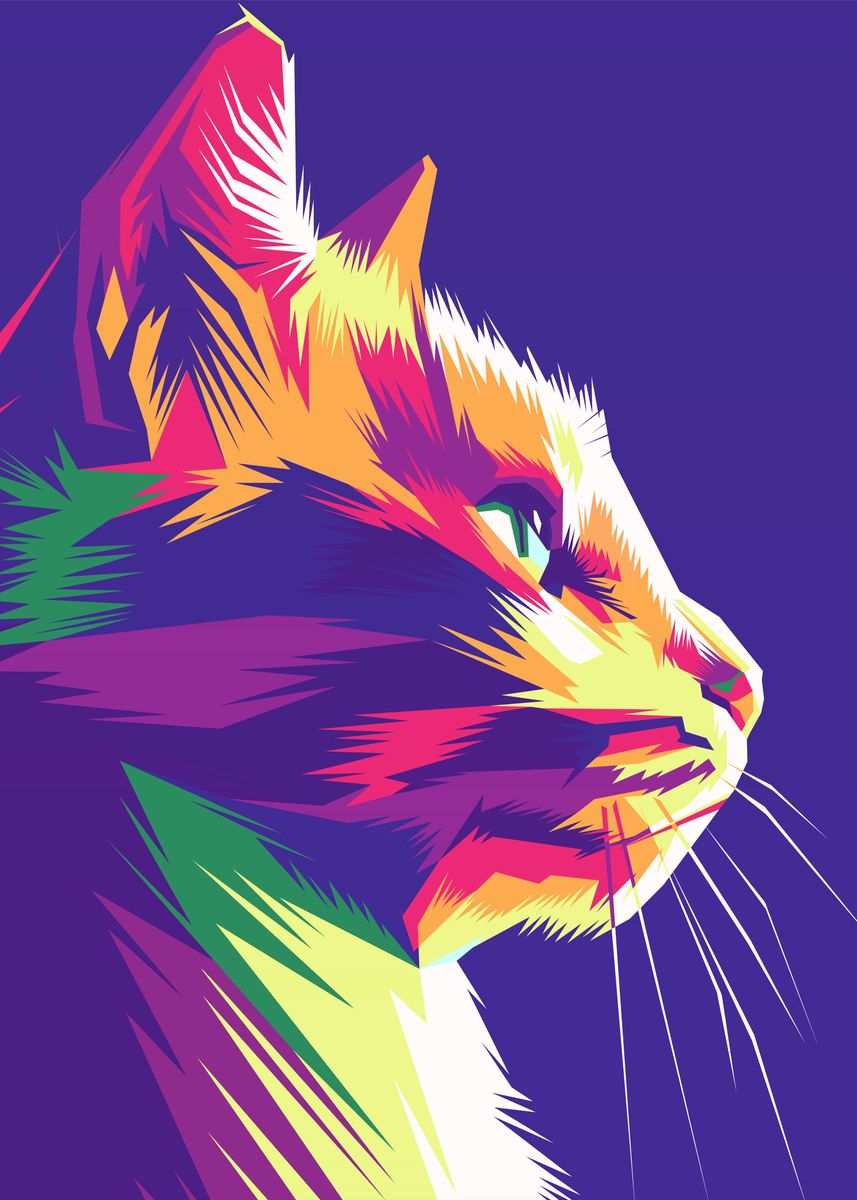 'Animal Cat Cute Wpap' Poster, picture, metal print, paint by Michael I ...
