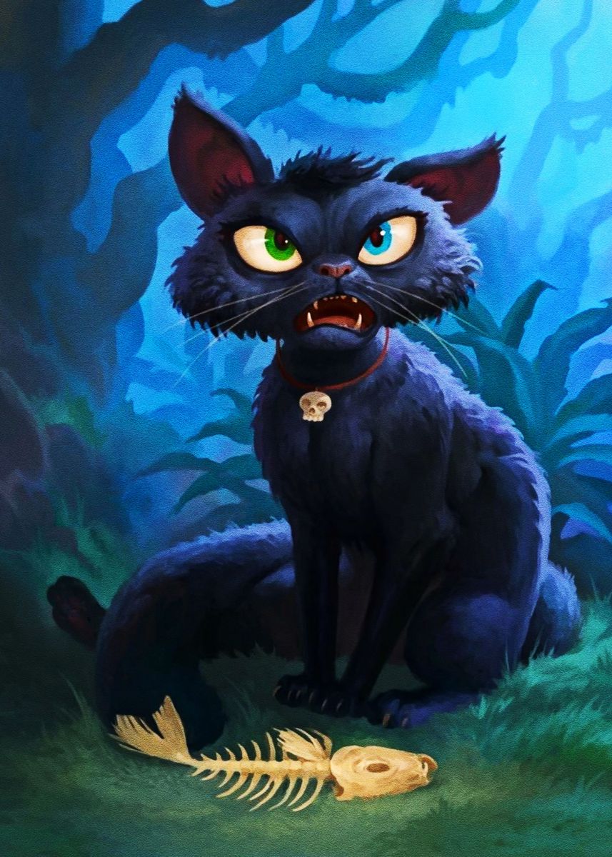 'Cat eat Fish' Poster, picture, metal print, paint by Anin Studio ...