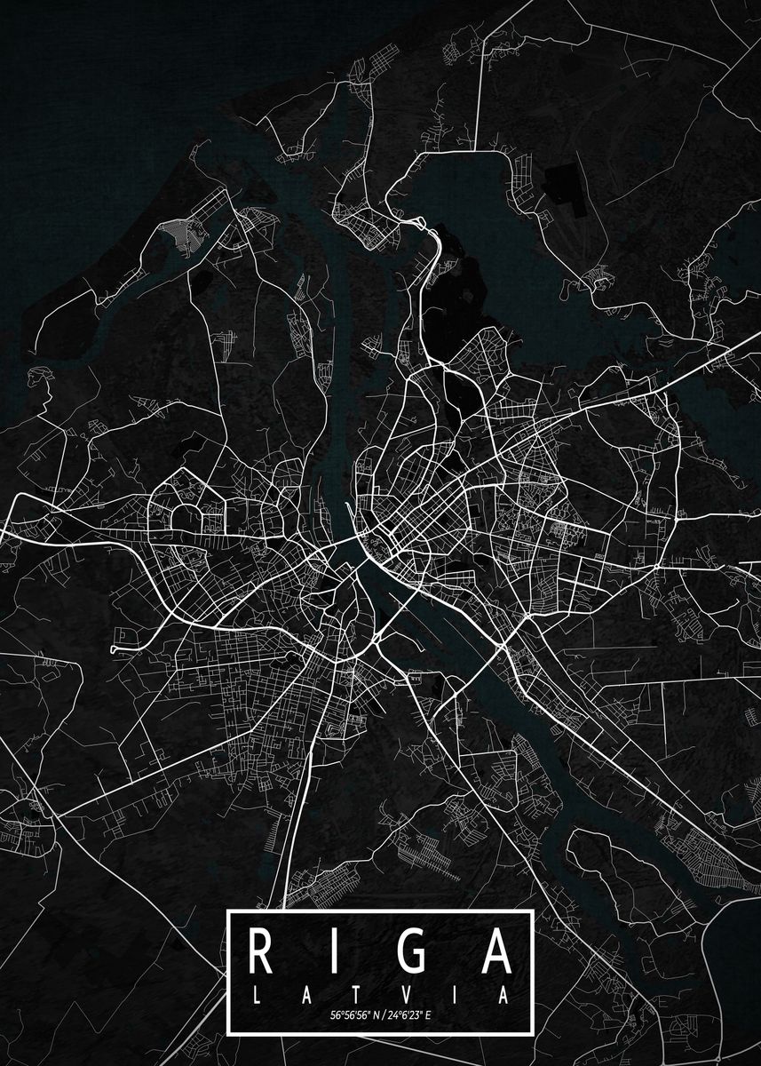 'Riga City Map Dark' Poster, picture, metal print, paint by deMAP ...