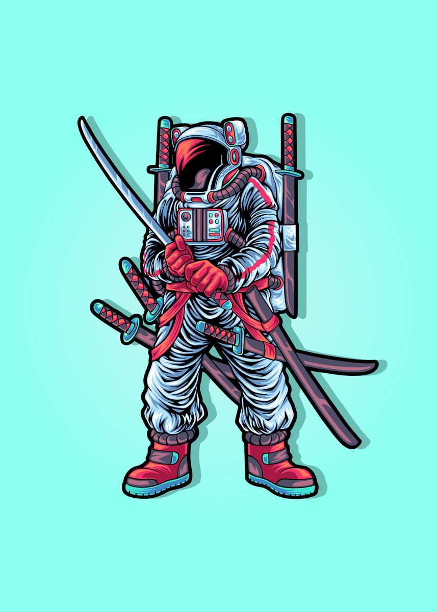 'Samurai astronaut suit' Poster, picture, metal print, paint by ...