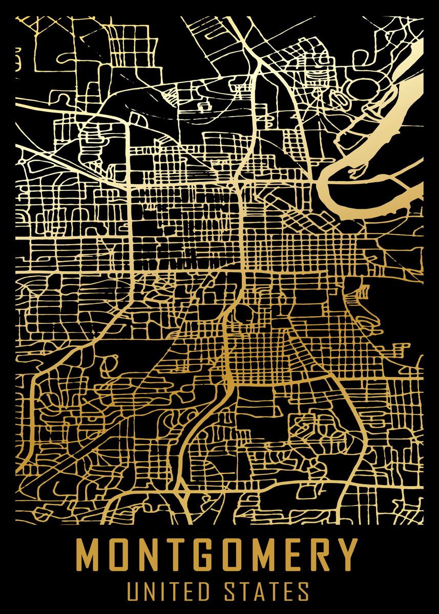 'Montgomery USA City Map' Poster, picture, metal print, paint by ...