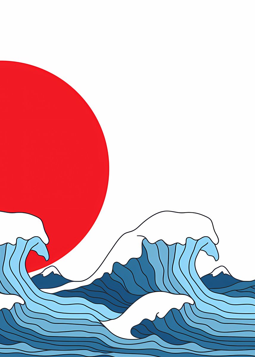 'Japan Wave and Sun 2' Poster by Lunaxys Artwork | Displate