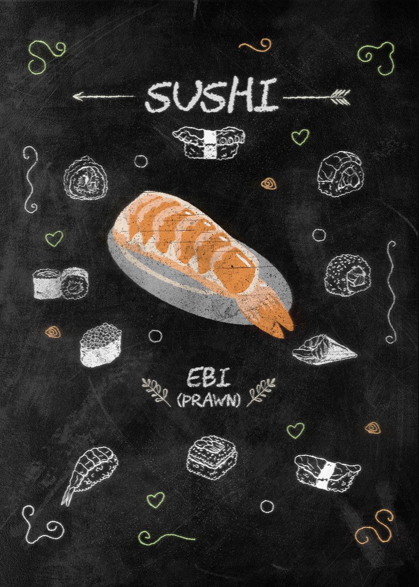 'Ebi Prawn' Poster, picture, metal print, paint by Audai | Displate