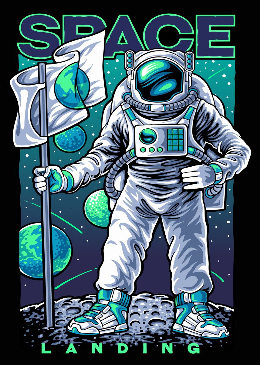 'Astronaut landing on space' Poster, picture, metal print, paint by ...