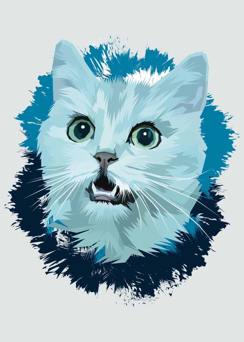 'Animal Cat Cute Wpap' Poster, picture, metal print, paint by Michael I ...
