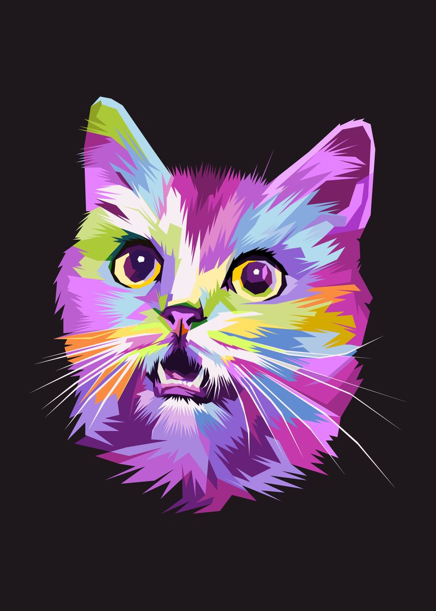 'Cat cute Wpap' Poster, picture, metal print, paint by Michael I. Organ ...