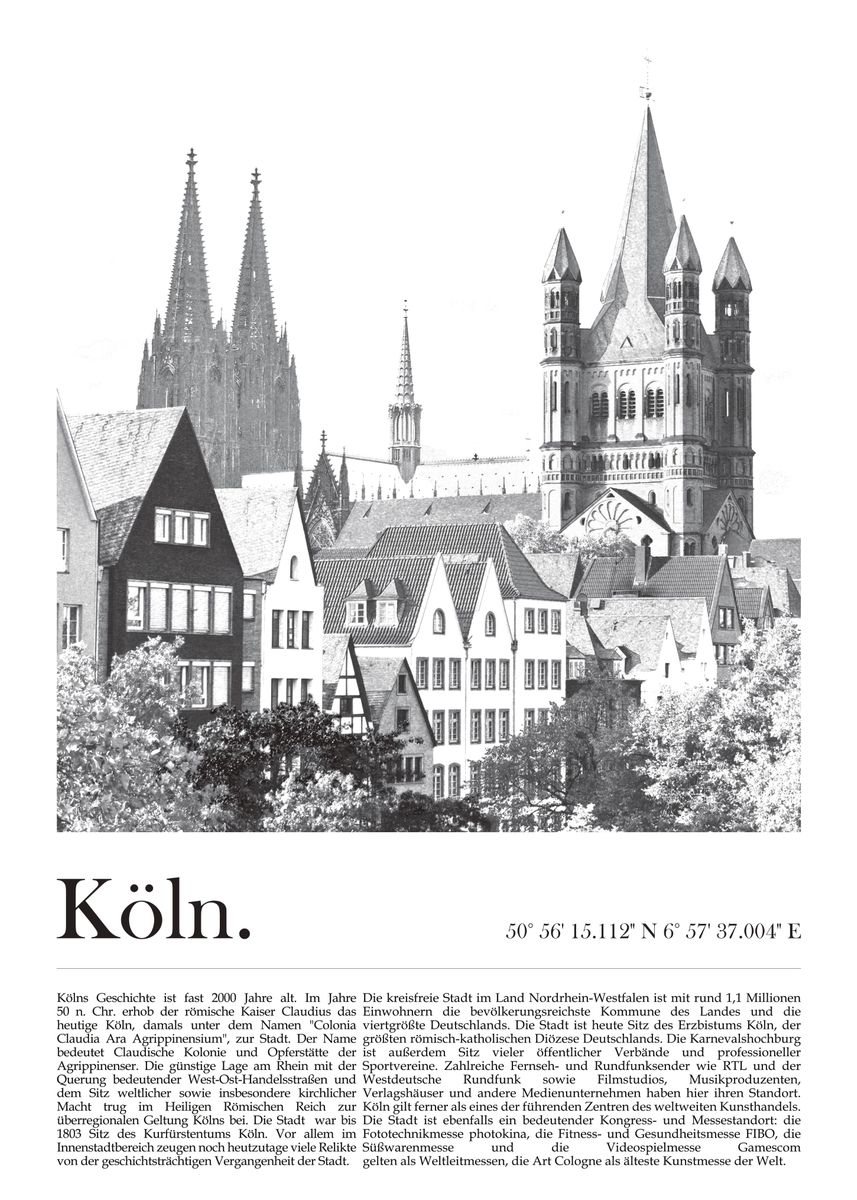 'Koeln Cologne Cathedral' Poster, picture, metal print, paint by MrTKBooker | Displate