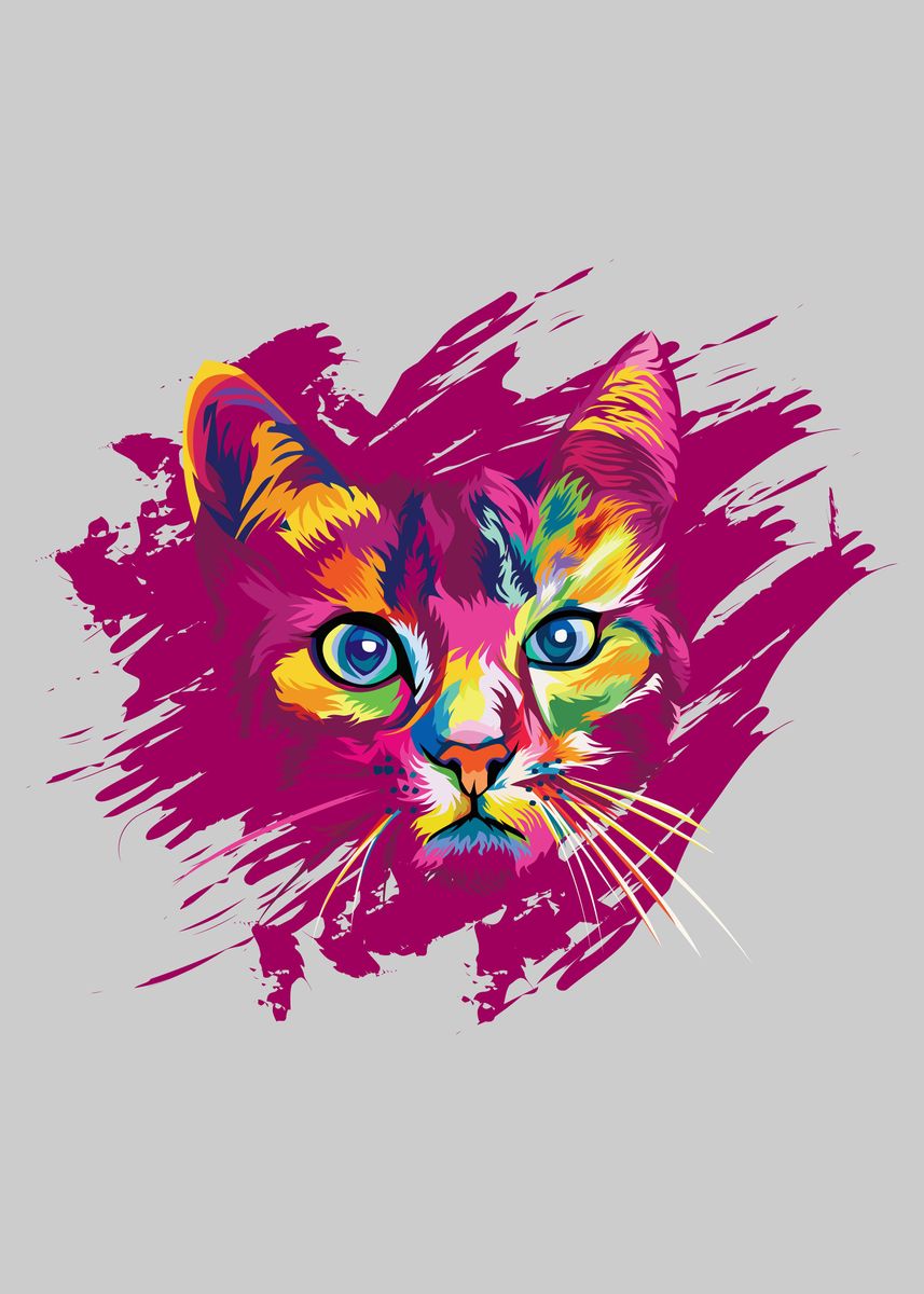 'Cat cute Wpap' Poster, picture, metal print, paint by Michael I. Organ ...
