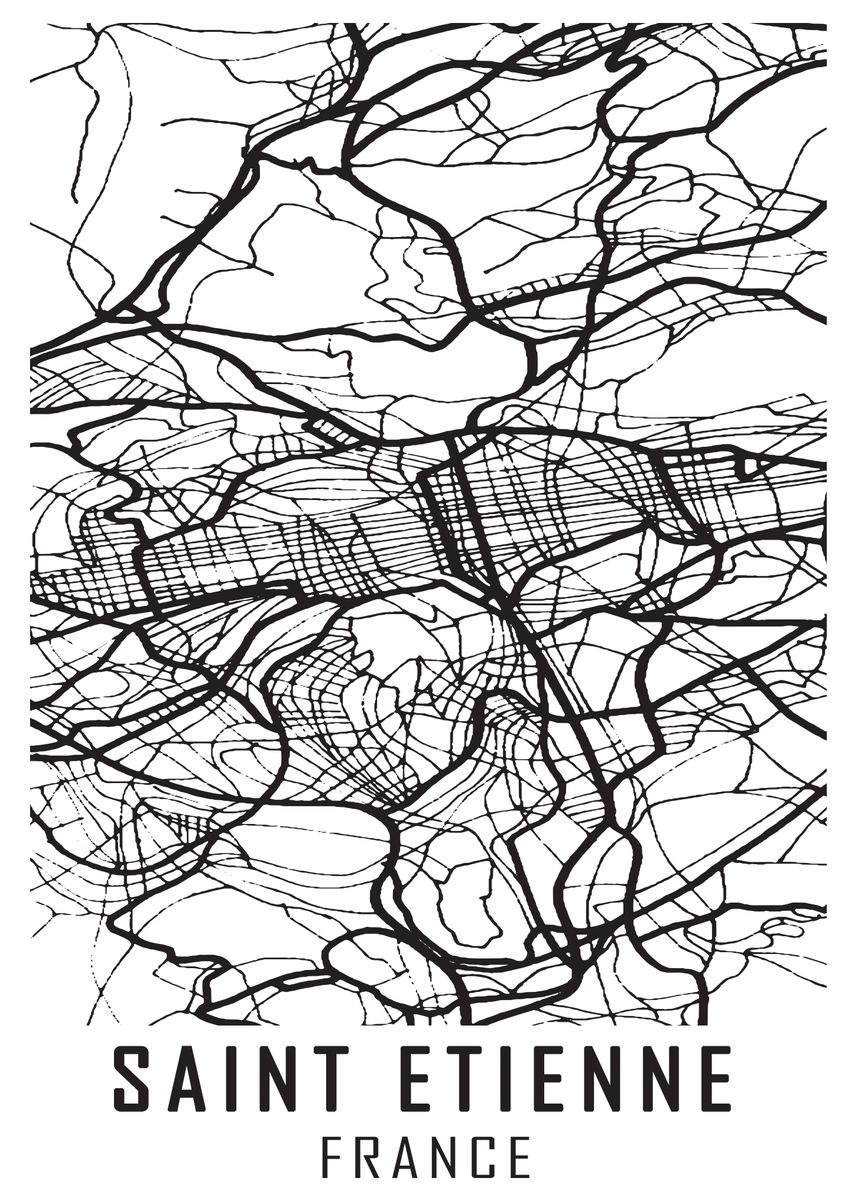 'Saint Etienne France Map' Poster, picture, metal print, paint by ...