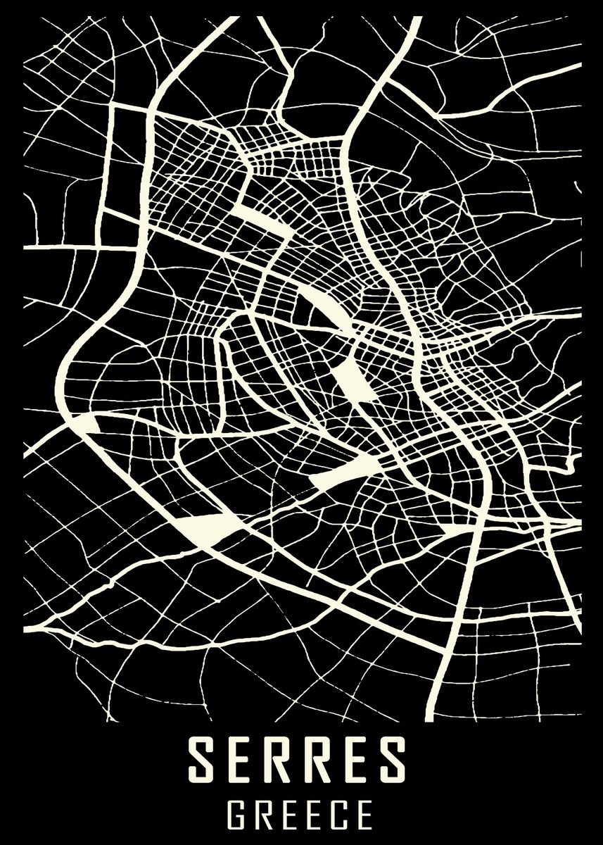 'Serres Greece City Map' Poster, picture, metal print, paint by ...