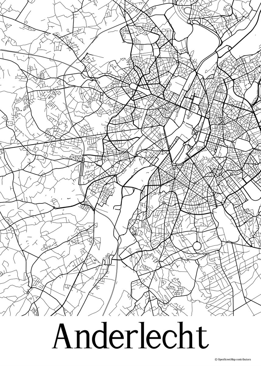 'Anderlecht White Map' Poster, picture, metal print, paint by Mappingz ...