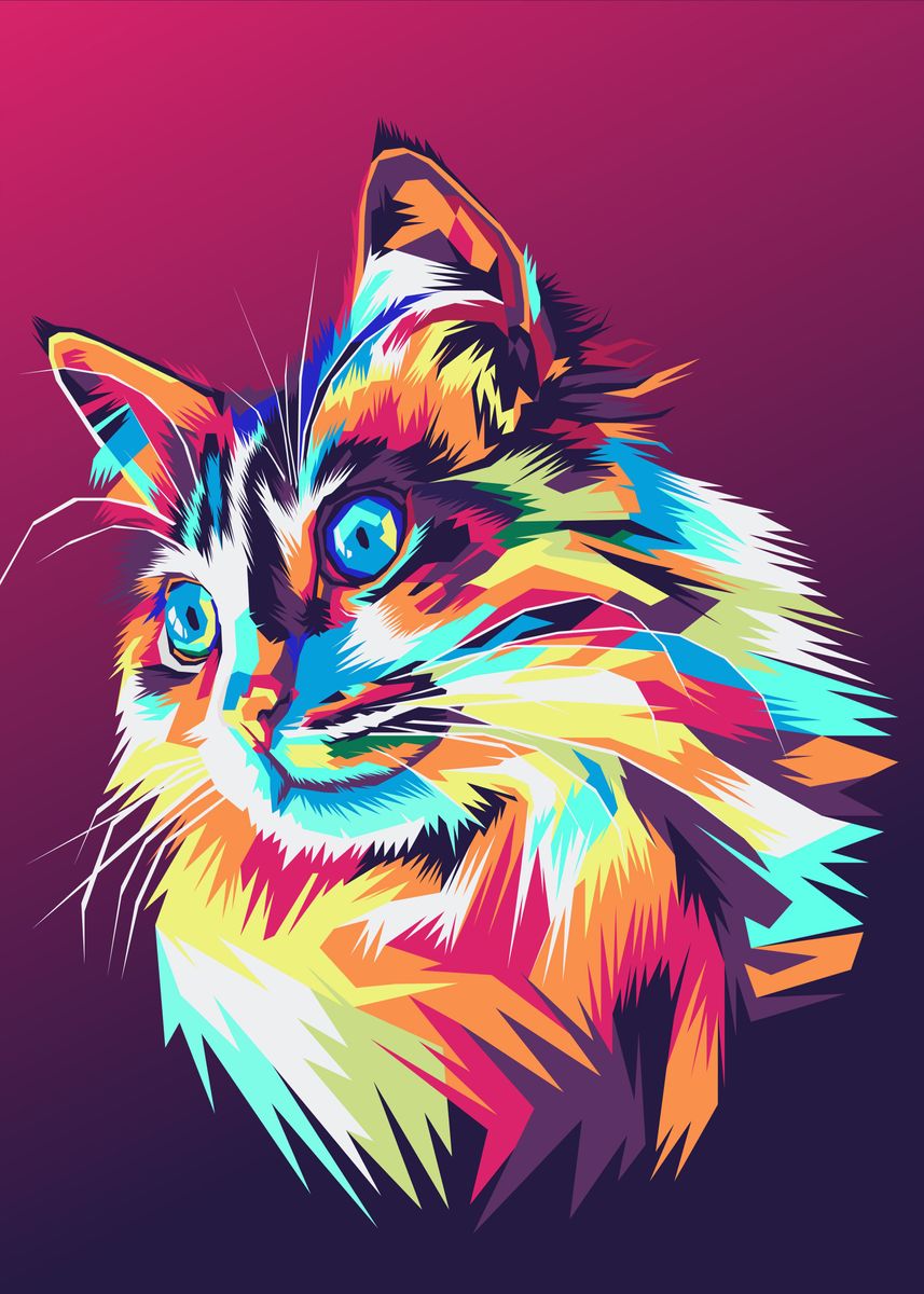 'Cat cute Wpap' Poster, picture, metal print, paint by Michael I. Organ ...