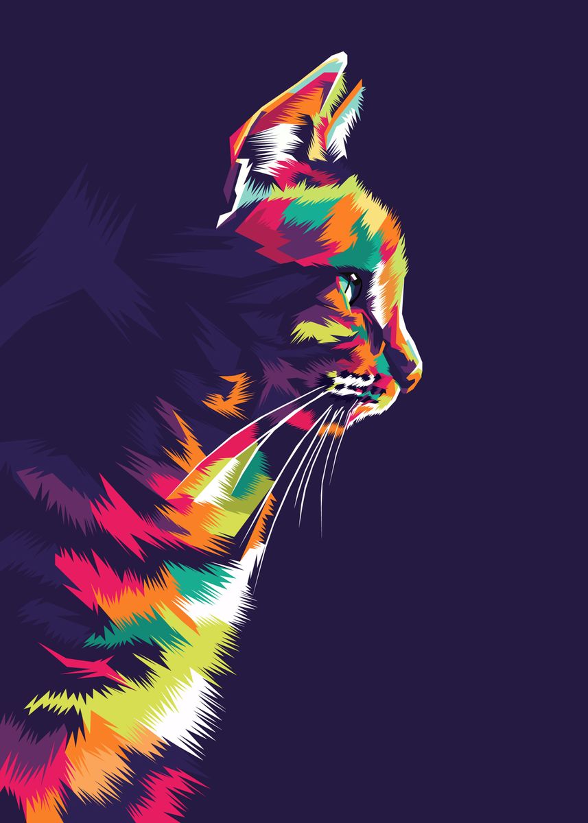'Cat cute Wpap' Poster, picture, metal print, paint by Michael I. Organ ...