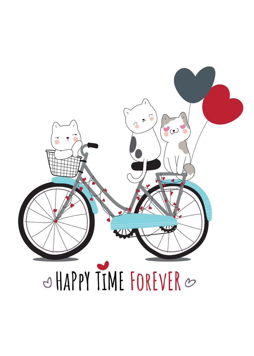 'Cat Happy time forever' Poster, picture, metal print, paint by Katty ...
