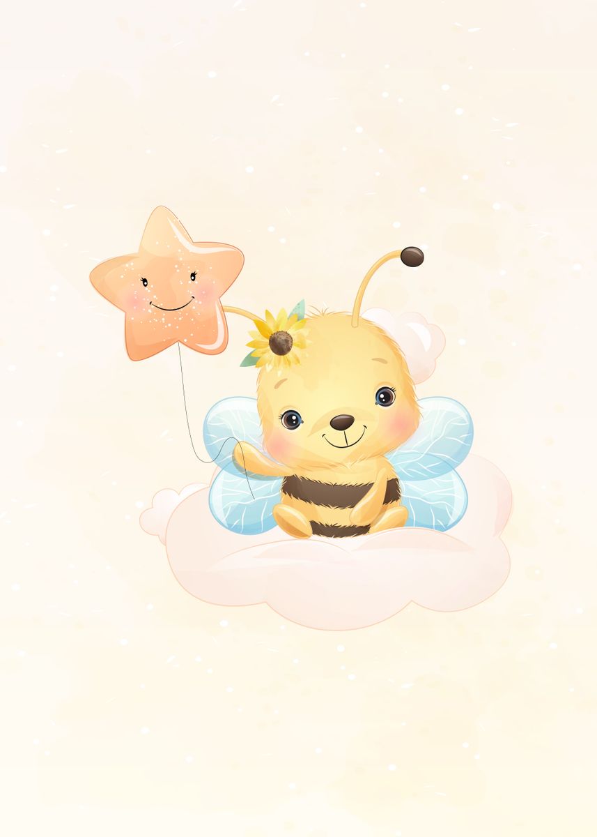 'Cute Bee' Poster, picture, metal print, paint by Faissal Thomas | Displate